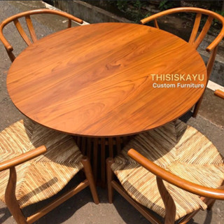 Jual MEJA MAKAN KAYU JATI MIX ANYAMAN ASLI DENGAN MEJA LINGKAR | MEJA ...