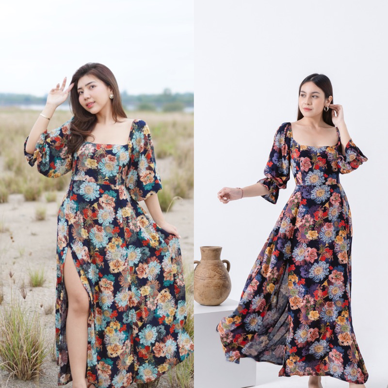 Jual LAUDI | GILI LONG IN PATTERN DRESS | Shopee Indonesia