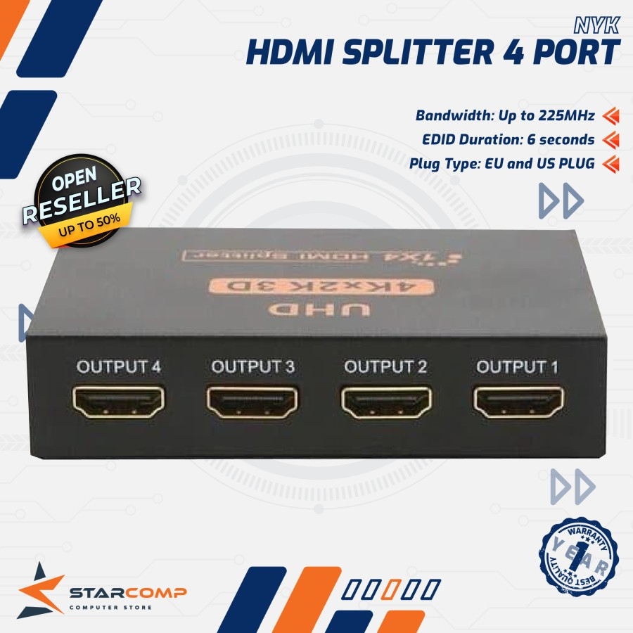 Jual NYK HDMI Splitter 4 Port 1-4 HDCP Full HD 3D 4Kx2K 4K x 2K UHD ...