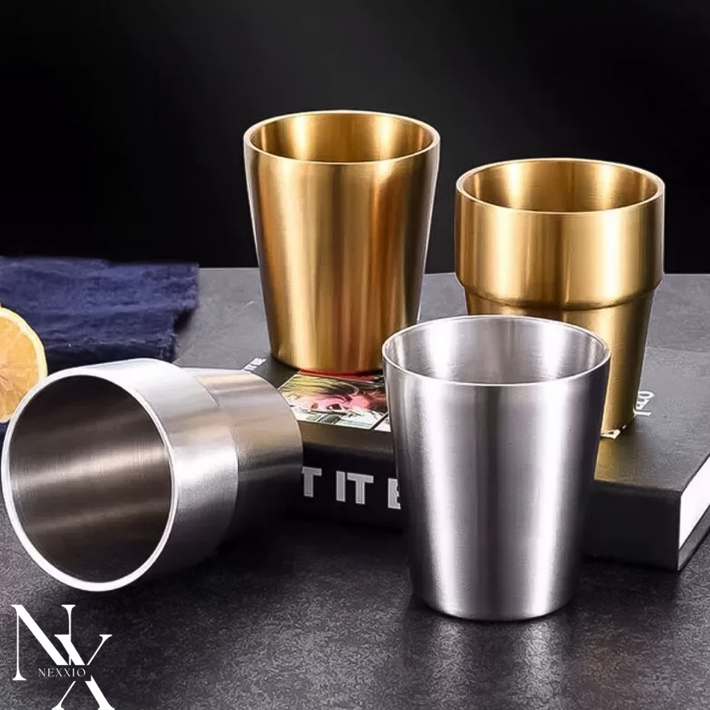 Jual NEXXIO GELAS KOREA GOLD SUS 304 / GELAS KOREA STAINLESS STEEL GOLD DOUBLE WALL ANTI KARAT ...