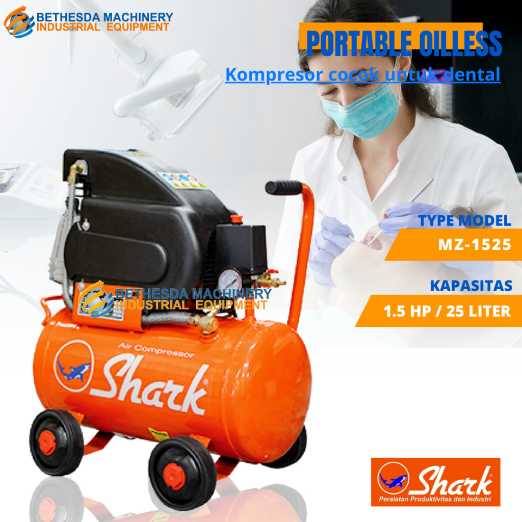 Jual Kompresor Shark Portable Auto 1.5 HP/ 2Hp Kompresor Oilles 8Bar 25 ...