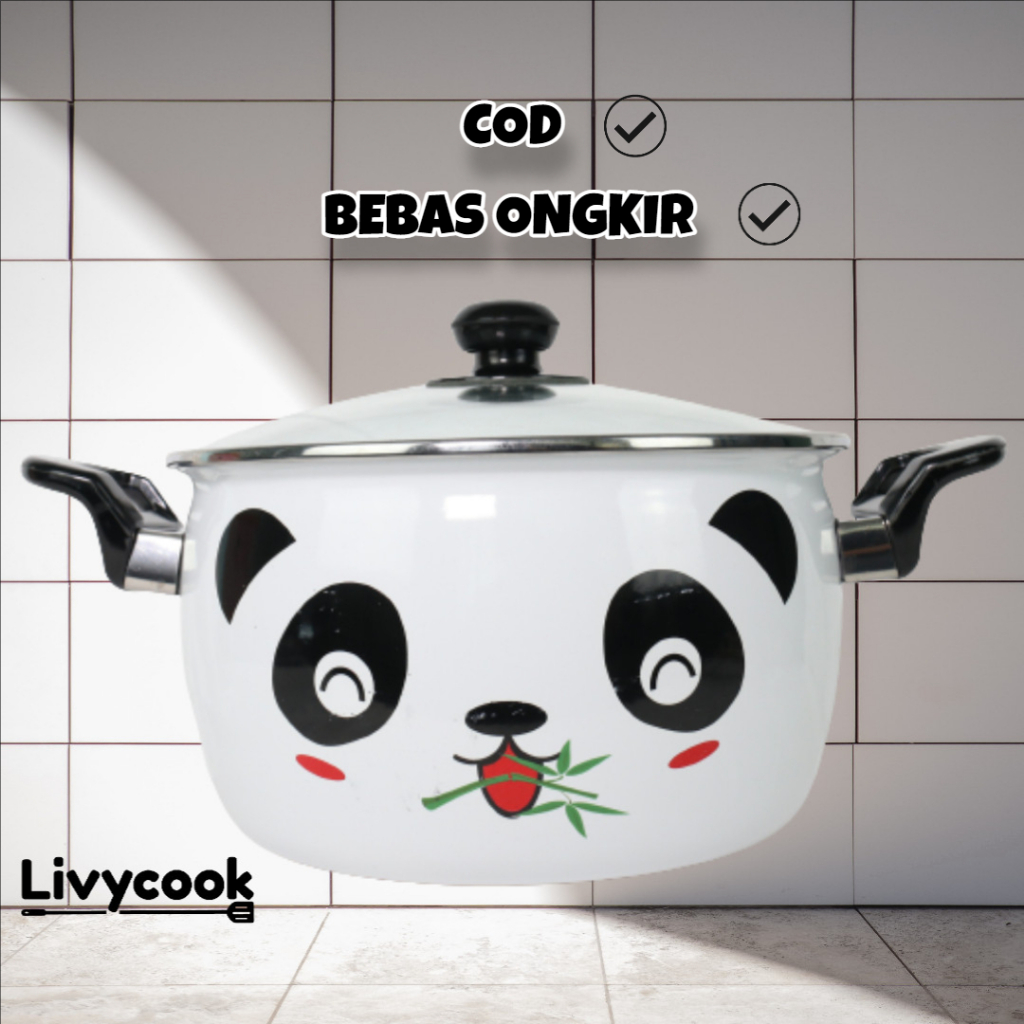 Jual Panci Enamel - Livycook Panda Dutch Oven 24 cm + Glass Cover ...