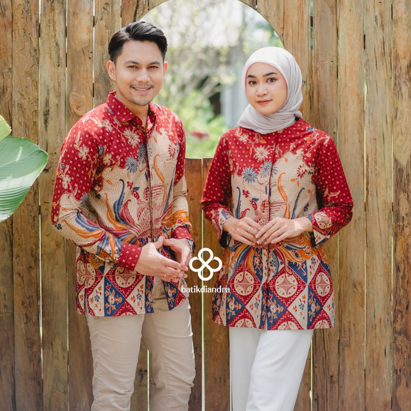 Jual Nawasena Batik Couple Blouse dan Kemeja Maroon - batik kerja ...