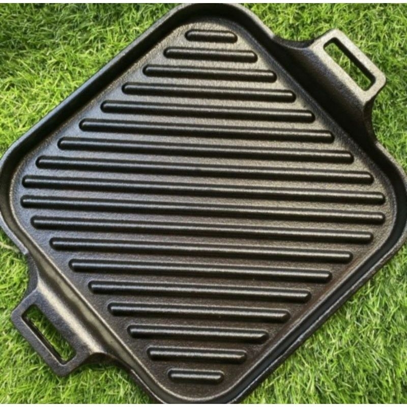 Jual pemanggang BBQ/grill pan/cast iron/panggangan besi cor | Shopee ...