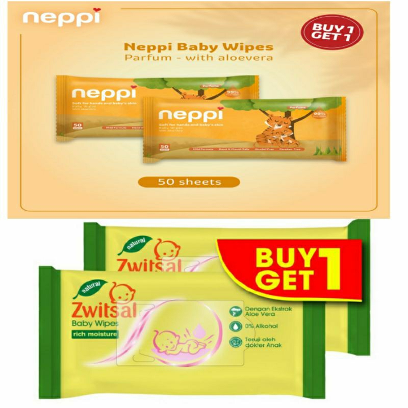 Jual Neppi Zwitsal Baby Wipes Parfum Tissue Basah Buy 1 Get 1 Free 50's ...