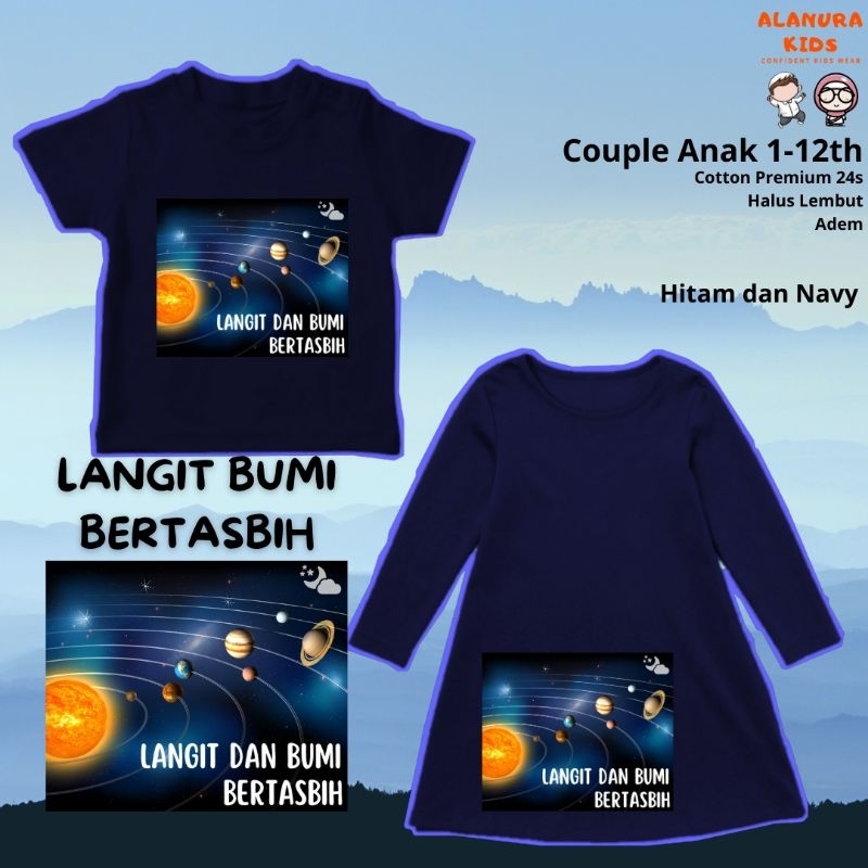 Jual Baju Kaos Tunik Hitam Navy Couple Anak Muslim Islami Sarimbit Adik ...