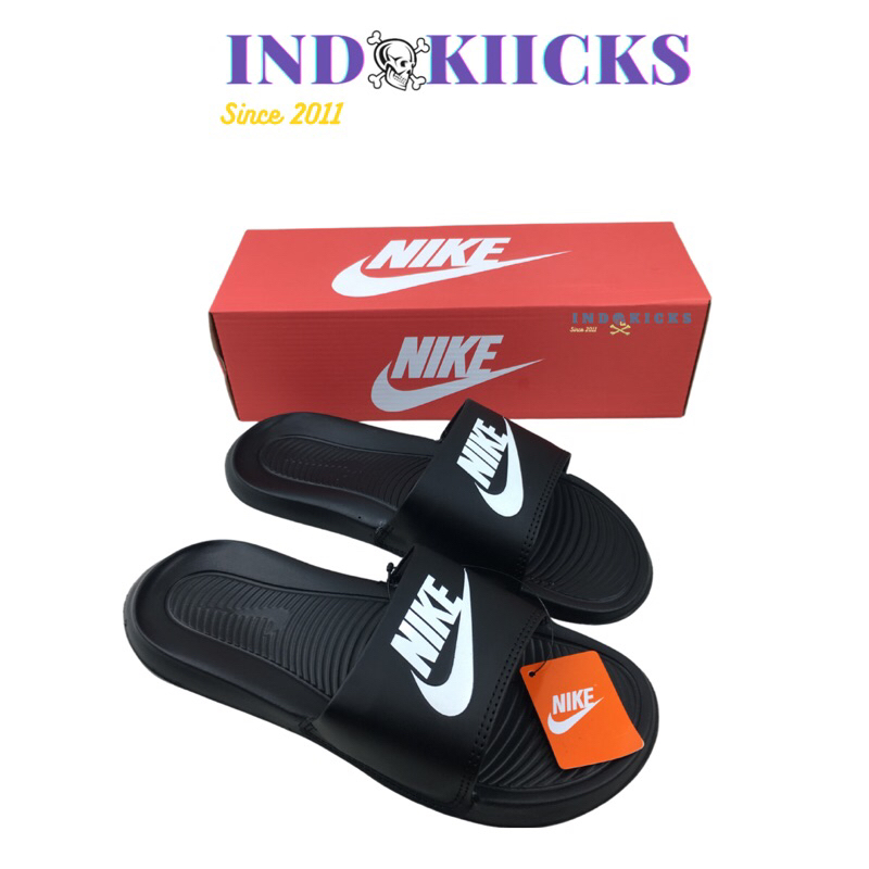 Jual Sendal Nike Victory Slide Black white | Shopee Indonesia