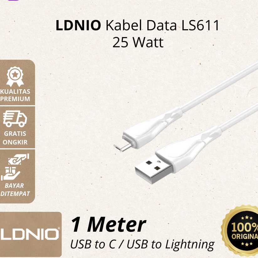 Jual LDNIO Kabel Data LS611 Fast Charger USB lightning USB Type C 25W ...