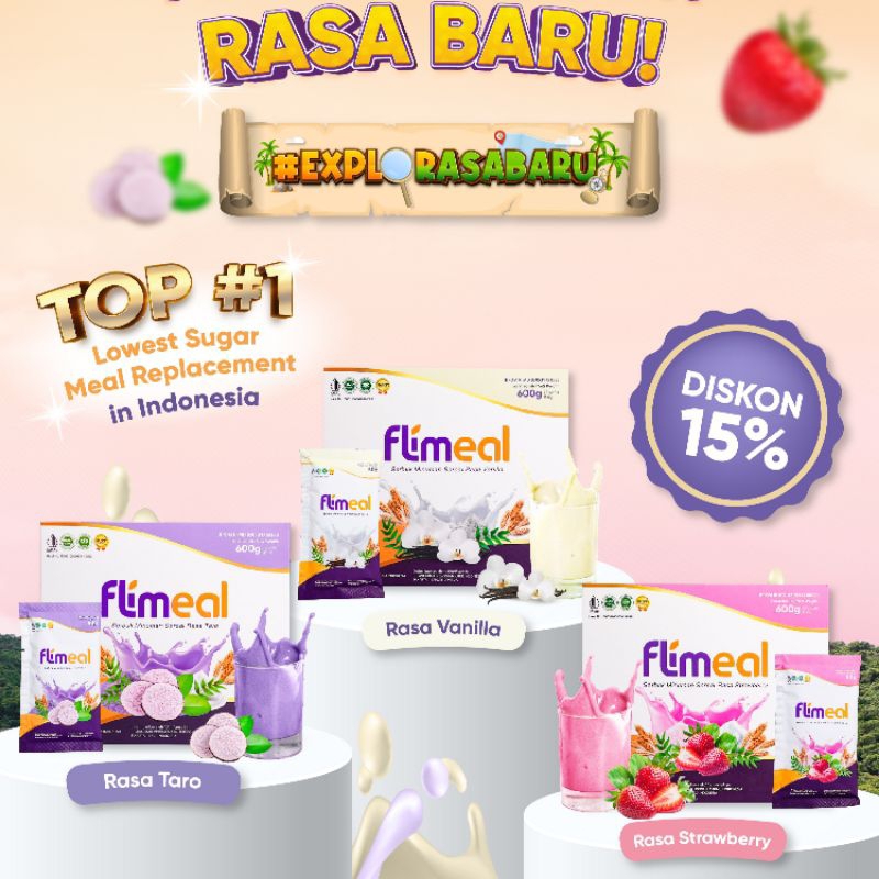 Jual Flimeal Rasa Baru Taro Vanilla Strawberry Meal Replacement ...