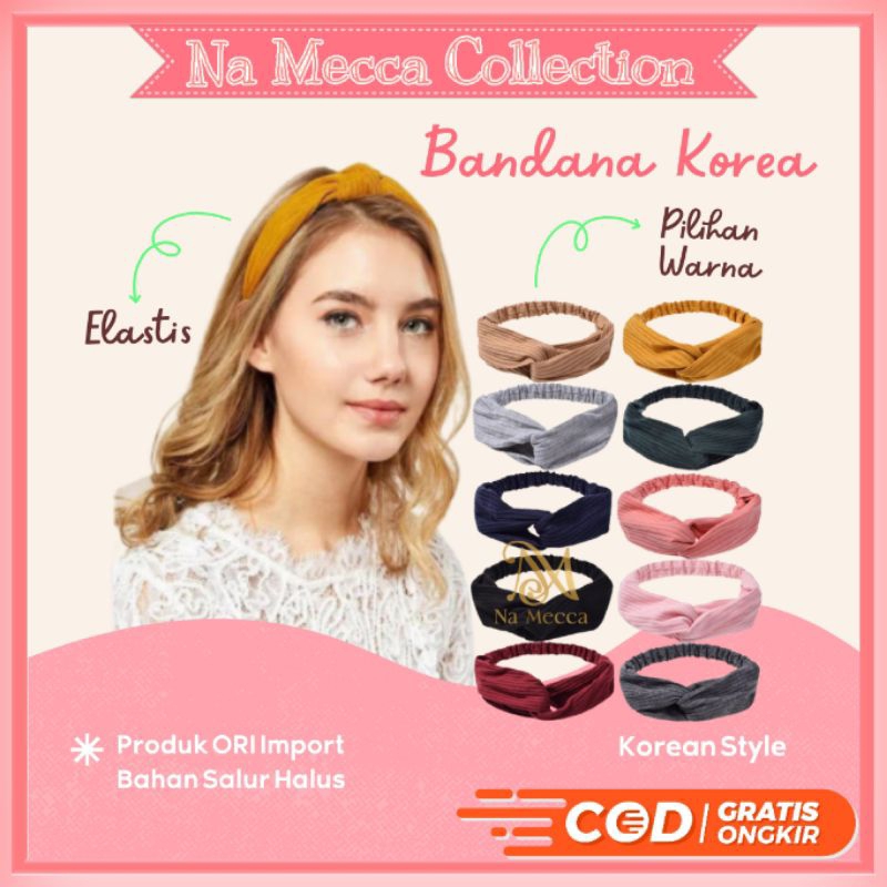 Jual Bandana Simpul Twist Salur Ala Korea Hairband Polos Korean Style ...