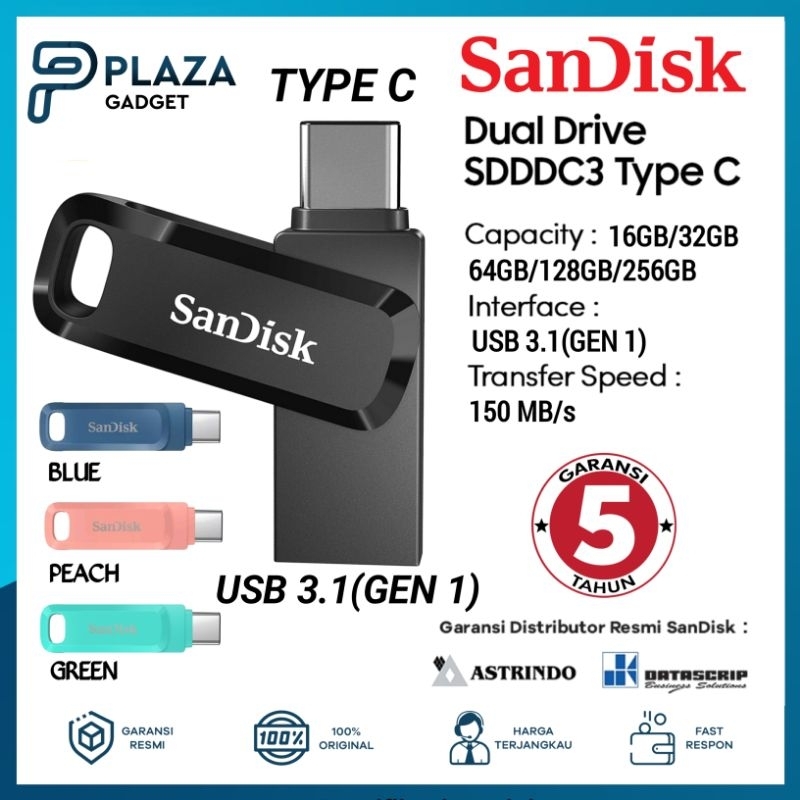 Jual Flashdisk Sandisk Dual Drive OTG SDDDC3 Type C 32GB 64GB 128gb ...