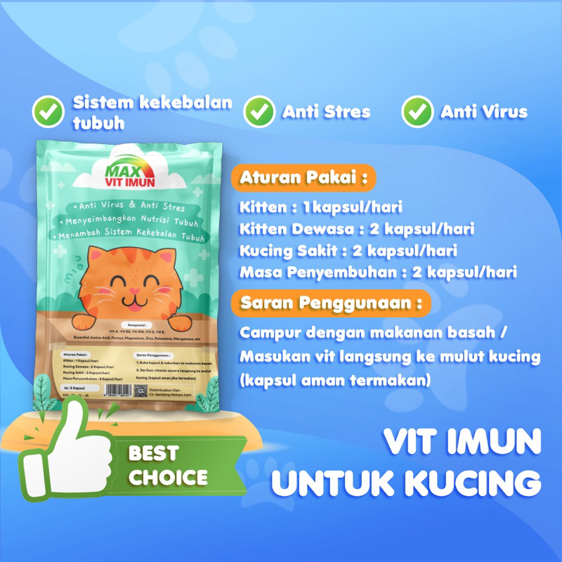 Jual Vitamin Kucing AntiStres Imunitas MAX VIT IMUN | Shopee Indonesia