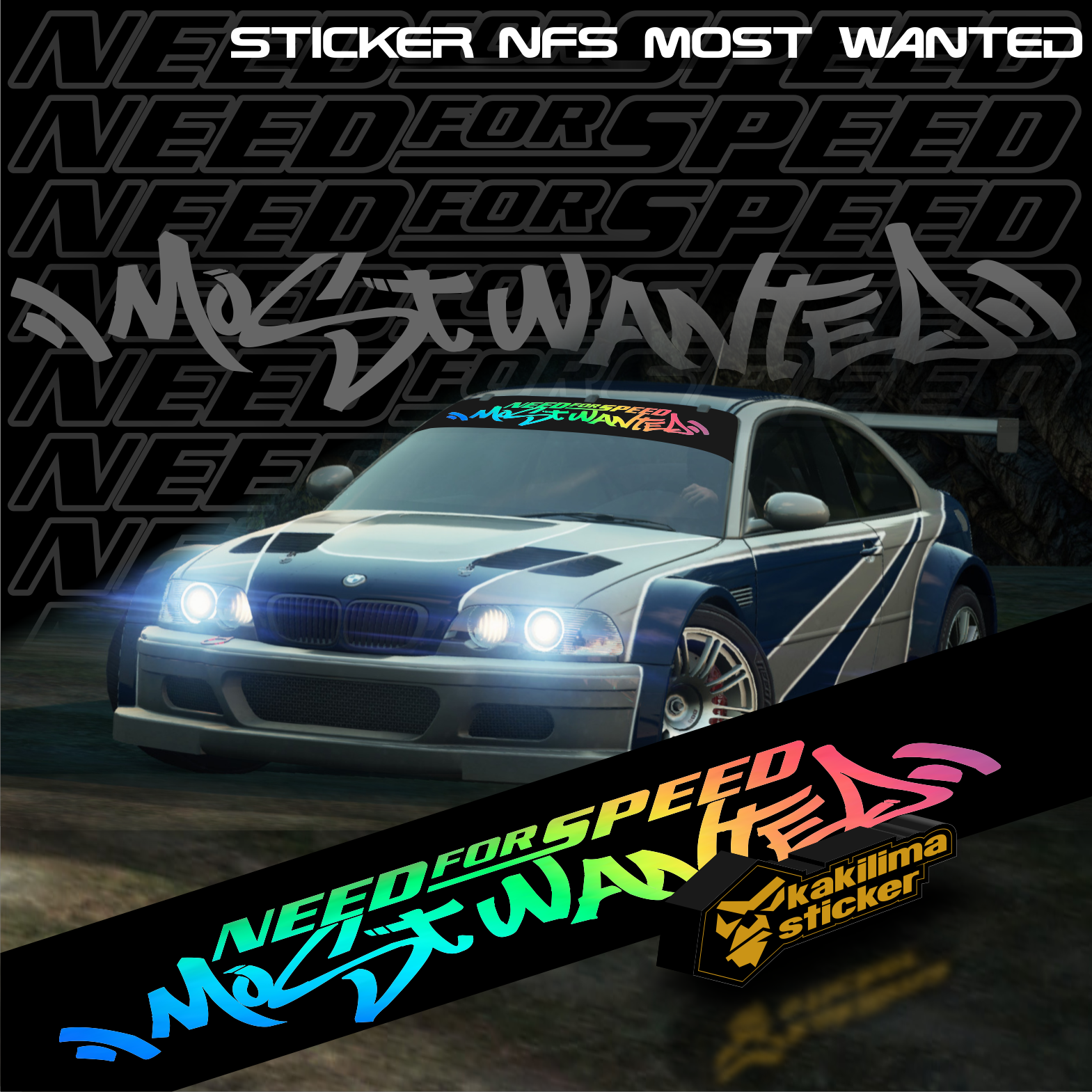 Sticker kaca mobil depan belakang atas bawah Most Wanted. Sticker NFS ...