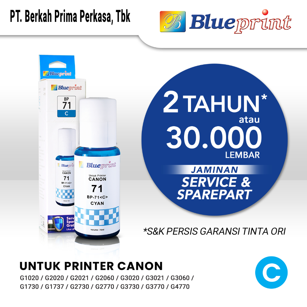 Jual Tinta Blueprint Canon 71 Cyan Untuk Printer Canon G1010