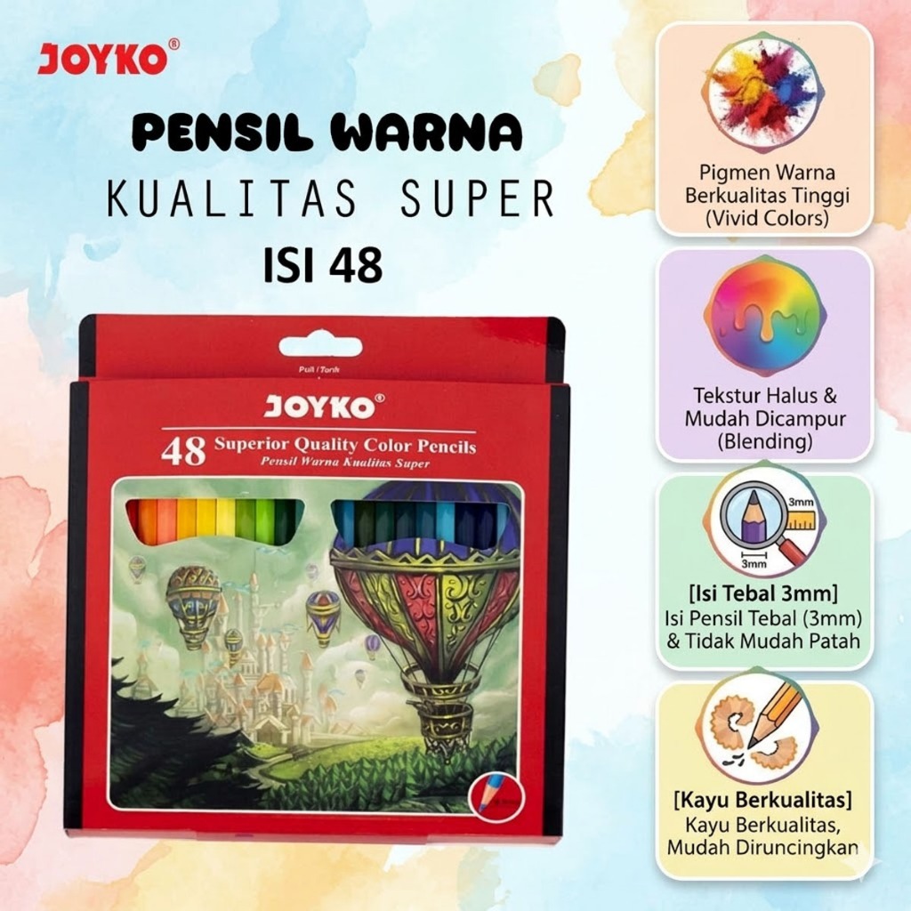 Harga Pensil Warna Lengkap 48 Warna Joyko Terbaru Jun 2026 | BigGo ...