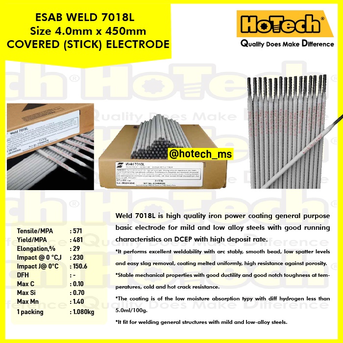 Jual ESAB | Size 4.0mm x 450mm | Welding Electrode | 20kgs | Weld 7018L ...