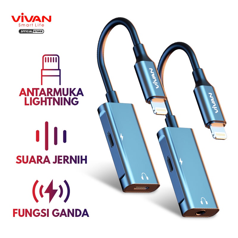 Jual VIVAN Converter VAL01/VAL02 Splitter Lightning to Jack Audio AUX 3 ...