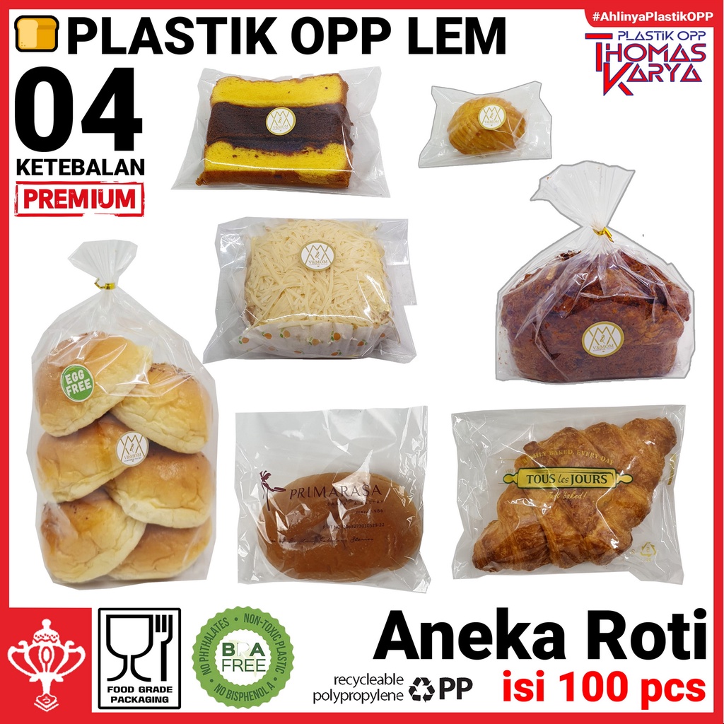 Jual Plastik OPP Roti TEBAL Isi 100 Bening Lem Seal Perekat Kemasan ...