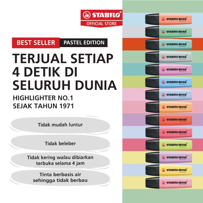 Jual STABILO BOSS ORIGINAL Pastel Highlighter Marker Pen Spidol Warna ...
