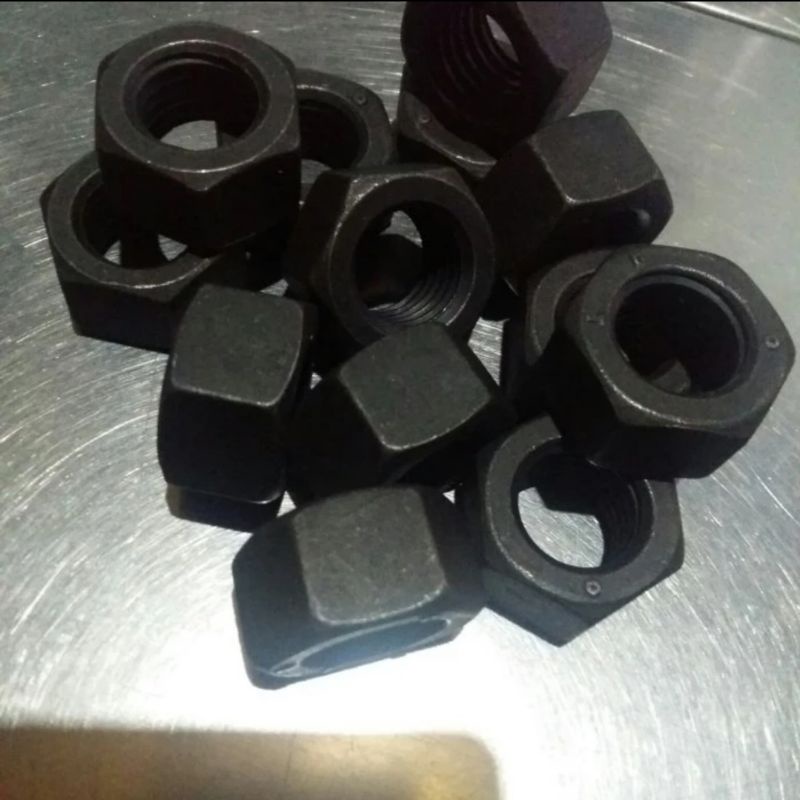 Jual Mur baja m14 pitch 2.0 kasar kunci 22 mur HTB high tensile hex nut mur kasar m14 hitam baja ...