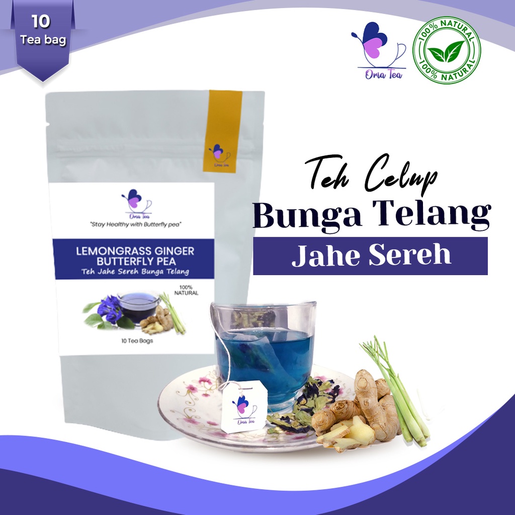 Jual Teh Celup Bunga Telang Jahe Sereh/Teh Celup Praktis Herbal/Teh ...