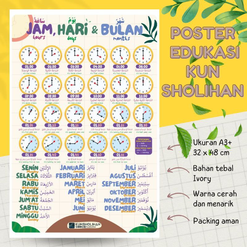 Jual Poster Jam Hari Dan Bulan 3 Bahasa | Shopee Indonesia