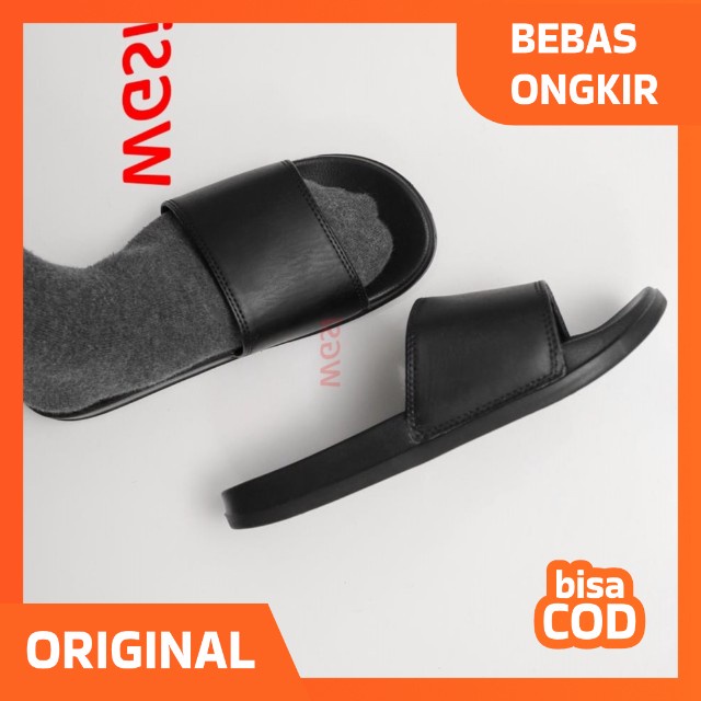 Jual sandal hitam polos slop slop murah slide pria wanita | Shopee ...