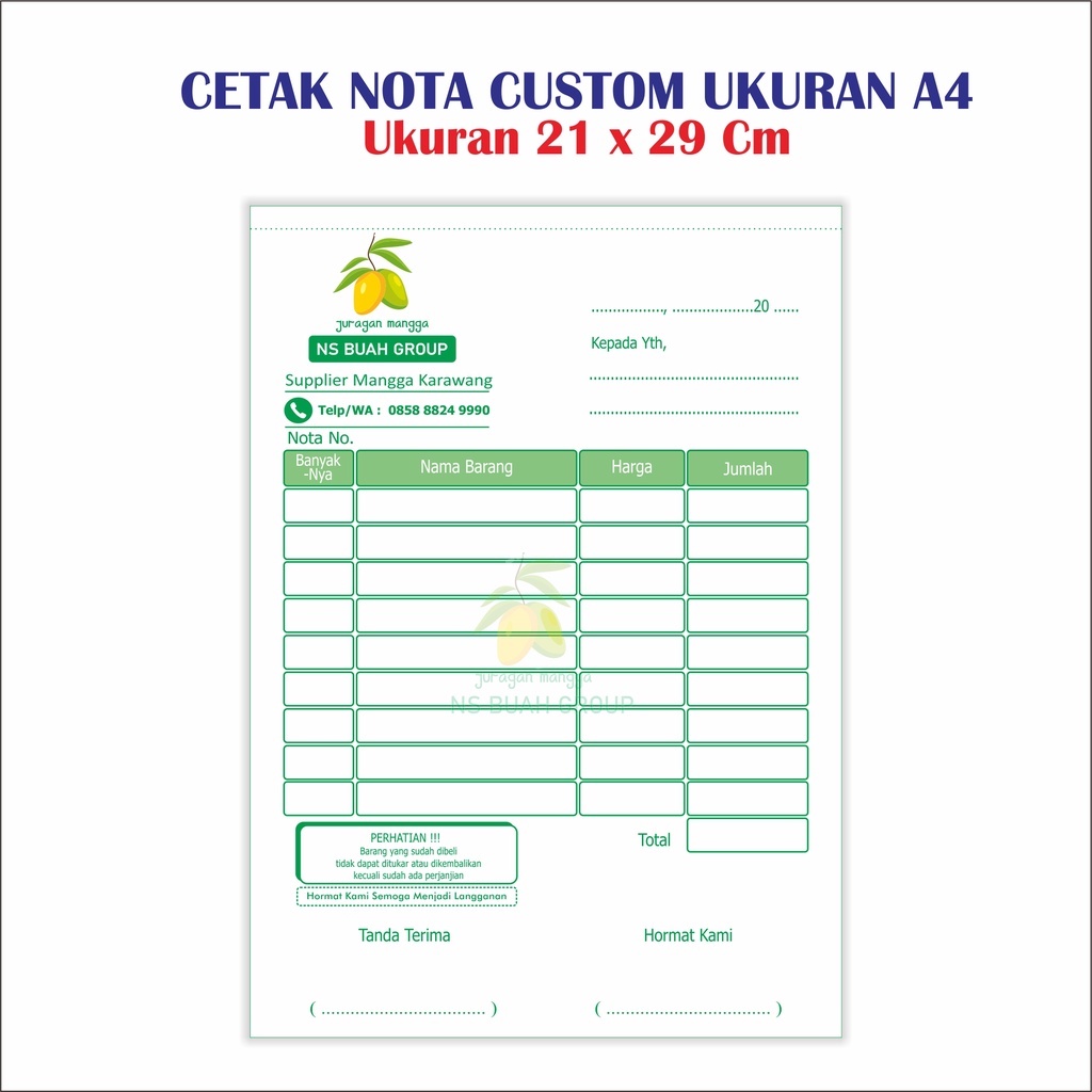 Jual cetak nota custom ukuran a4 nota bon nama perusahaan toko sendiri | Shopee Indonesia