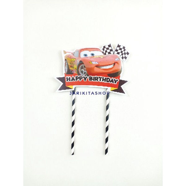 Jual CAKE TOPPER BANNER STRAW HAPPY BIRTHDAY CARS MOBIL MERAH HIASAN ...