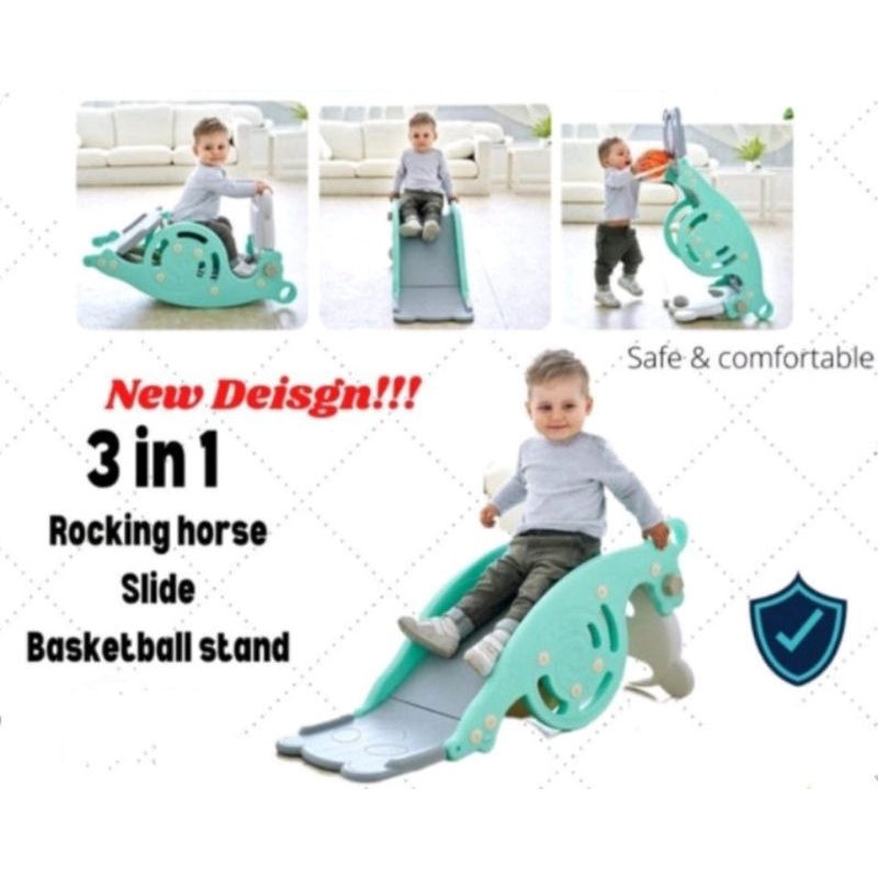 Jual Perosotan Anak panda 3in1 / rocking horse /slide/ basketball stand ...
