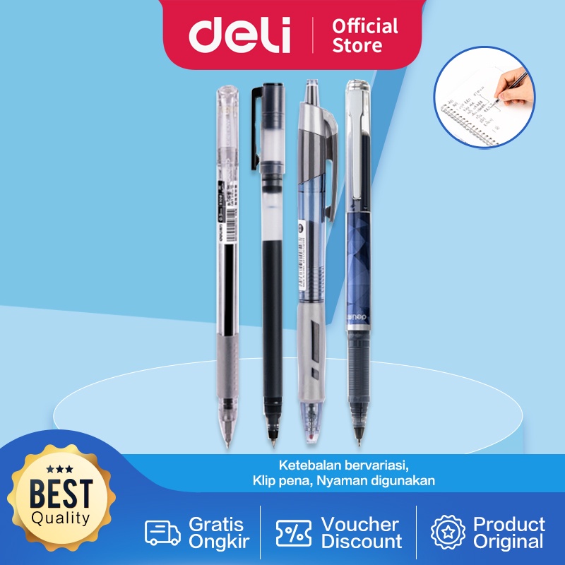 Jual Deli Office Gel Pen Pulpen Kantor 0.5/0.7/1mm Warna Tinta Hitam ...