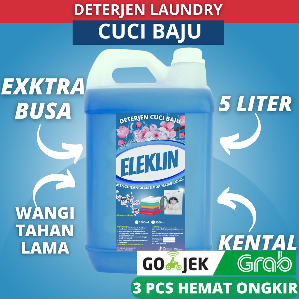 Jual Sabun Cuci Baju Deterjen Cair Pembersih Pakaian Laundry Detergen Liquid Eleklin 5 Liter ...