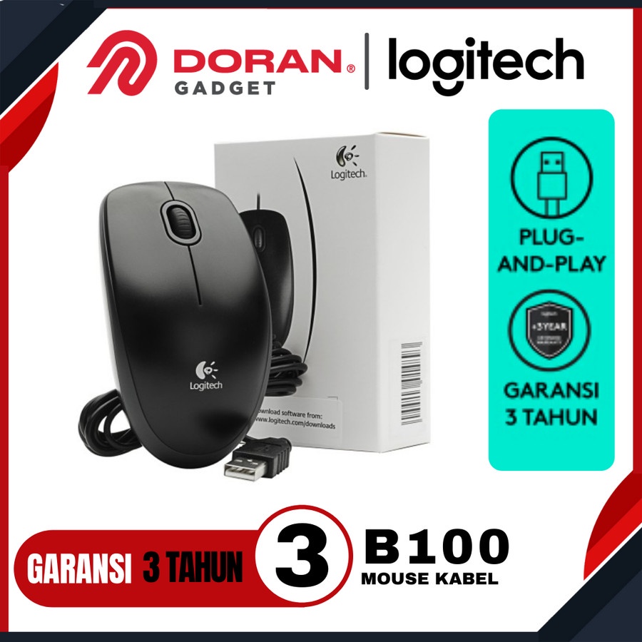 Jual Logitech B100 Wired Mouse Optical USB Mouse Kabel - Garansi Resmi ...
