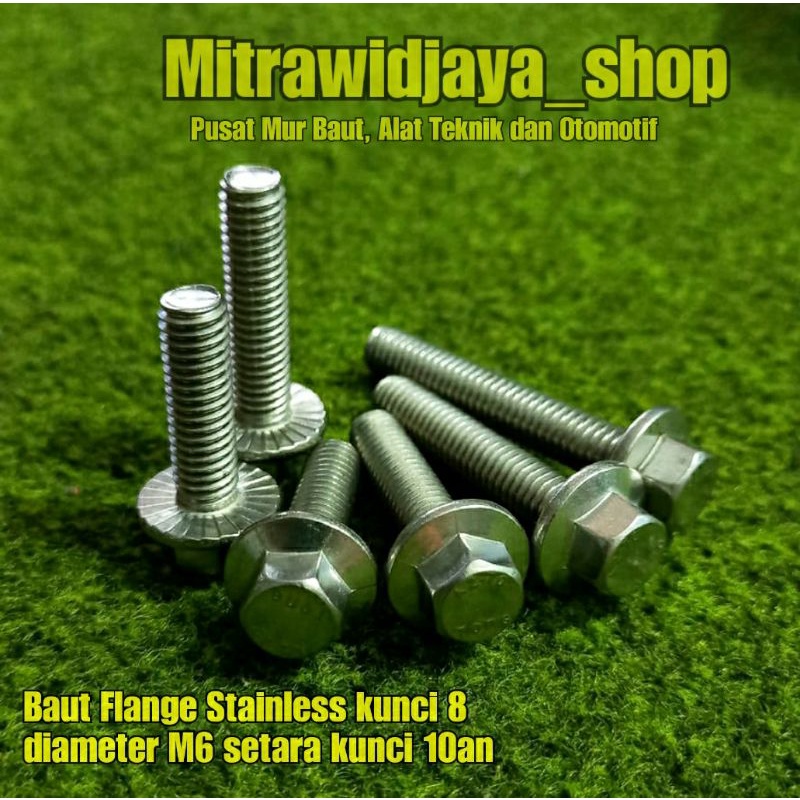 Jual Baut Flange stainless stell M6 kunci 8 setara kunci 10an panjang 2cm, 2.5cm, 3cm, 3.5cm ...