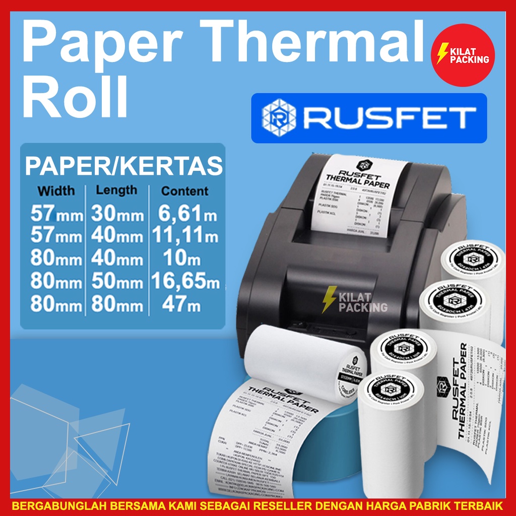 Jual Kertas Thermal Struk Kasir Kertas Struk Printer Kasir Thermal Paper Rusfet | Shopee Indonesia