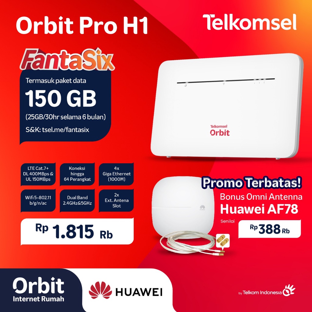 Jual Telkomsel Orbit Pro H1 Huawei B535 Modem WiFi 4G High Speed Bonus Data 150GB | Shopee Indonesia