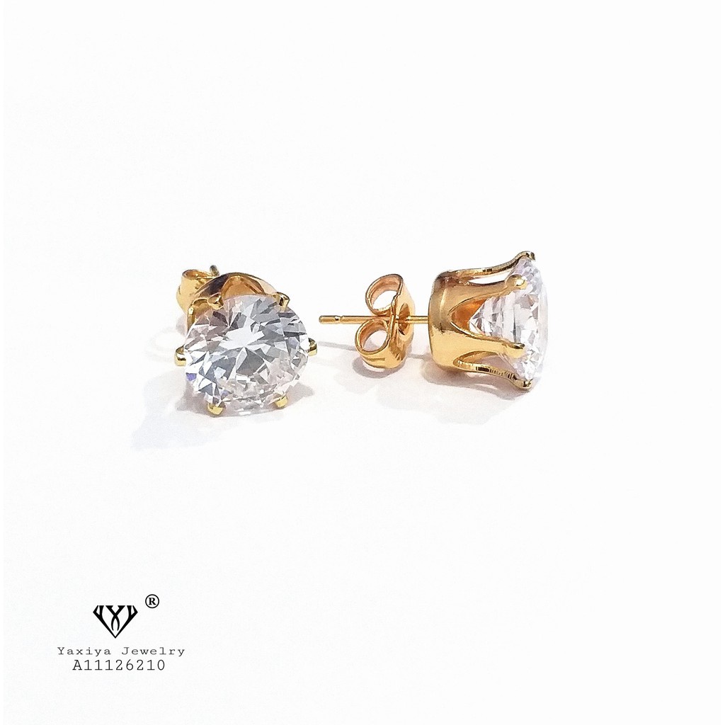 Jual Yaxiya Anting Tusuk Wanita Mata Satu Solitaire Bulat Permata ...