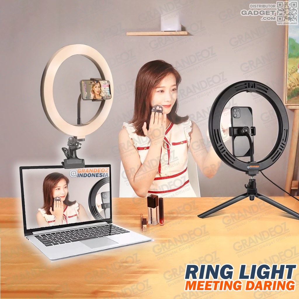 Jual PAKET RING LIGHT 33CM + TRIPOD / CLAMP PC MONITOR DESKTOP LAPTOP ...