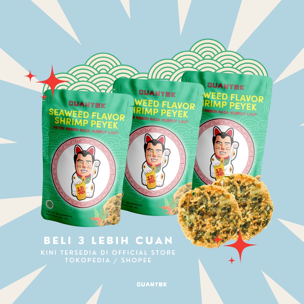 Jual CUAN 01 Seaweed Peyek Udang Rebon (Isi 3 bgks Net 85gr plus Extra Dus Packaging) | Shopee ...