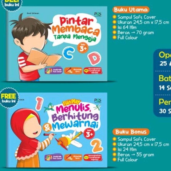 Jual Buku Pintar Membaca tanpa mengeja Bonus Buku Menulis Mewarnai dan ...