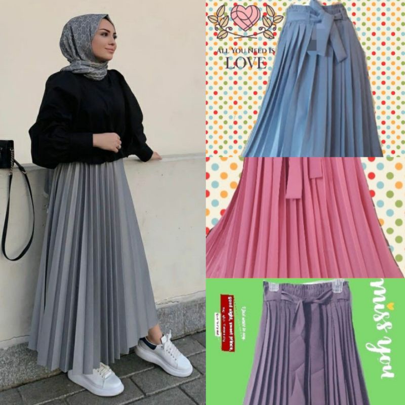 Jual Rok plisket Muslimah WOLLFIS Premium tren kantong Samping. | Shopee Indonesia