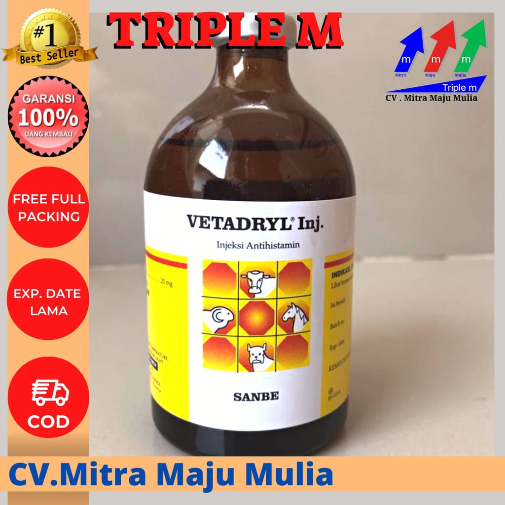 Jual Vetadryl Injeksi 100 ml MMM - Antihistamin Hewan Sapi Kuda dll ...