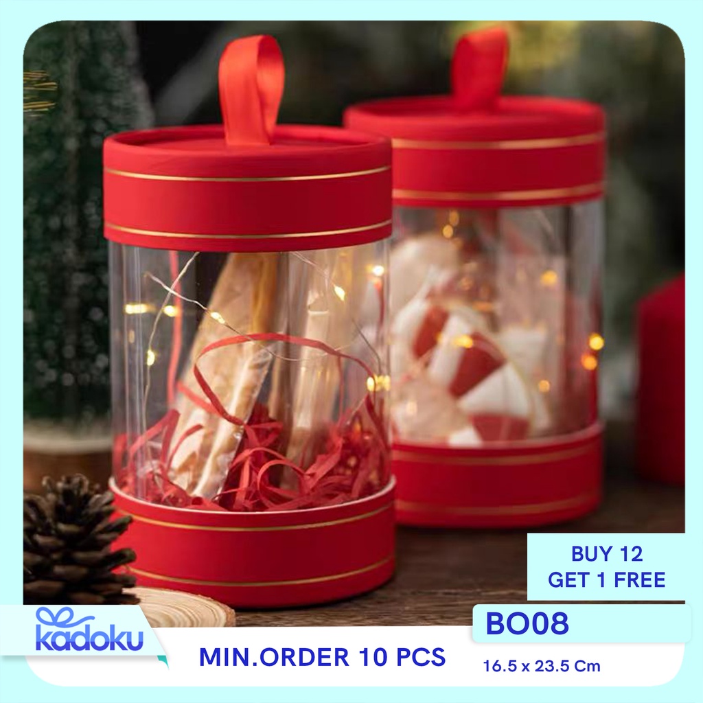 Jual Box Tabung Merah Mika / Cake Box Bulat Transparan Bening / Gift ...