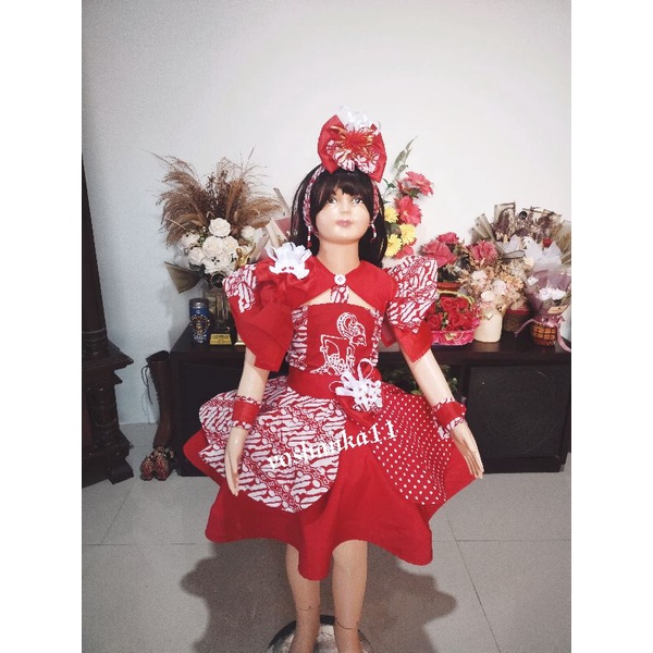 Jual Kostum casual merah putih batik premium wayang anak | Shopee Indonesia