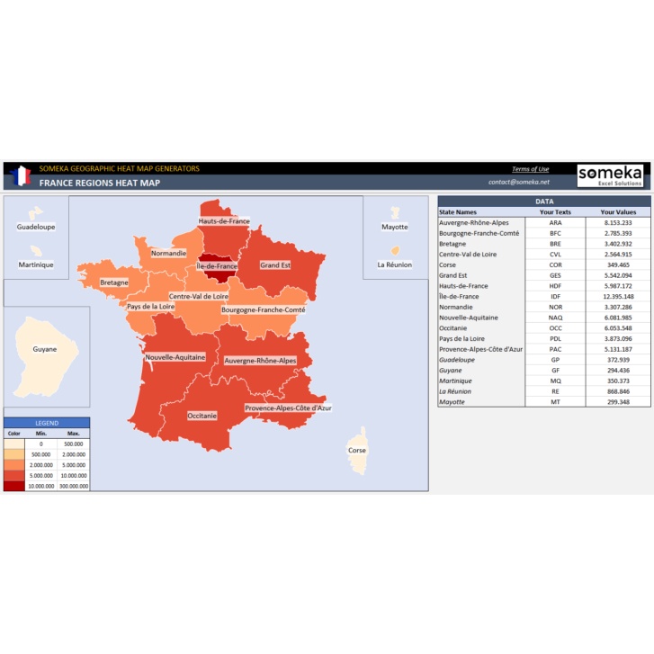 Jual program software aplikasi excel France Geographic Heat Map ...