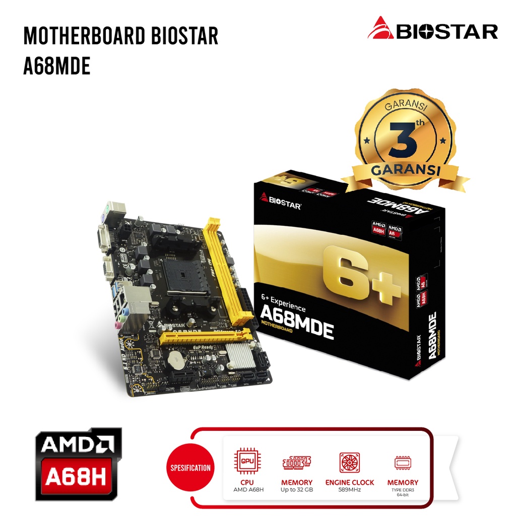Jual MOTHERBOARD BIOSTAR A68MDE DDR4 SOCKET FM2 GEN A/E2 SERIES | Shopee Indonesia