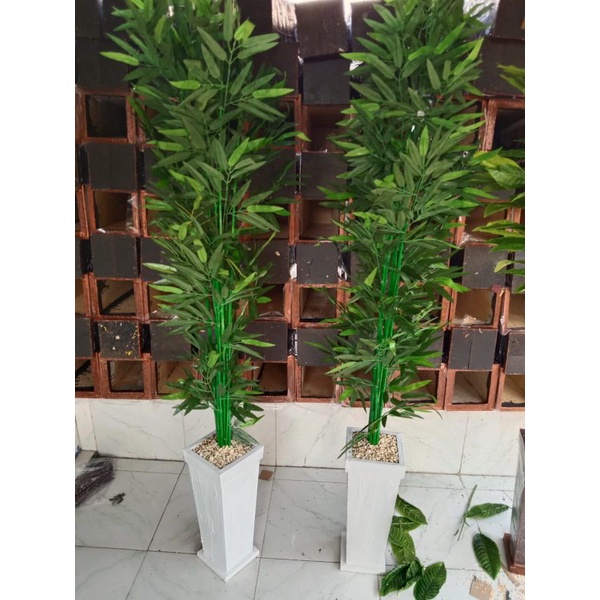 Jual BAMBU HIJAU VAS PUTIH LENGKAP VAS BEBATUAN ARTIFICIAL DEKORASI ...