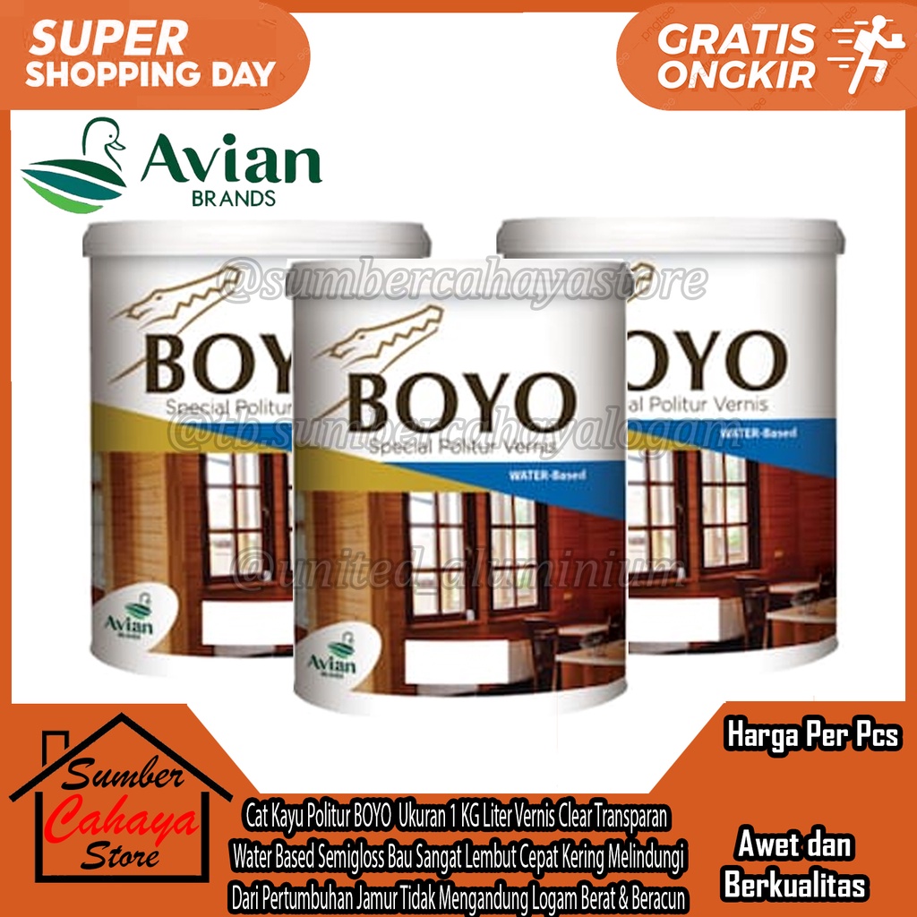 Jual Cat Kayu Politur BOYO Ukuran 1 KG Kilo KiloGram 1 Liter L Ltr Lt ...