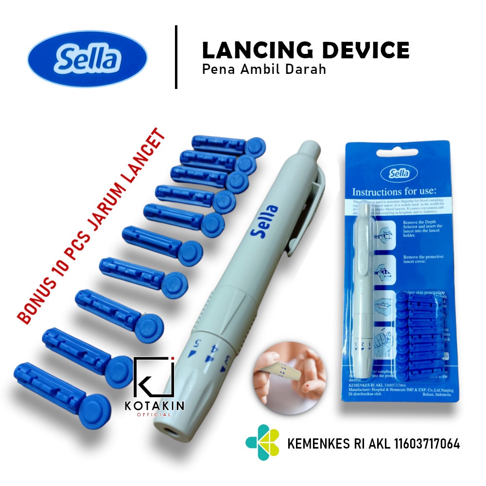Jual Lancing Device SELLA bonus 10Jarum / Pen Lancet/ Pena Bekam ...
