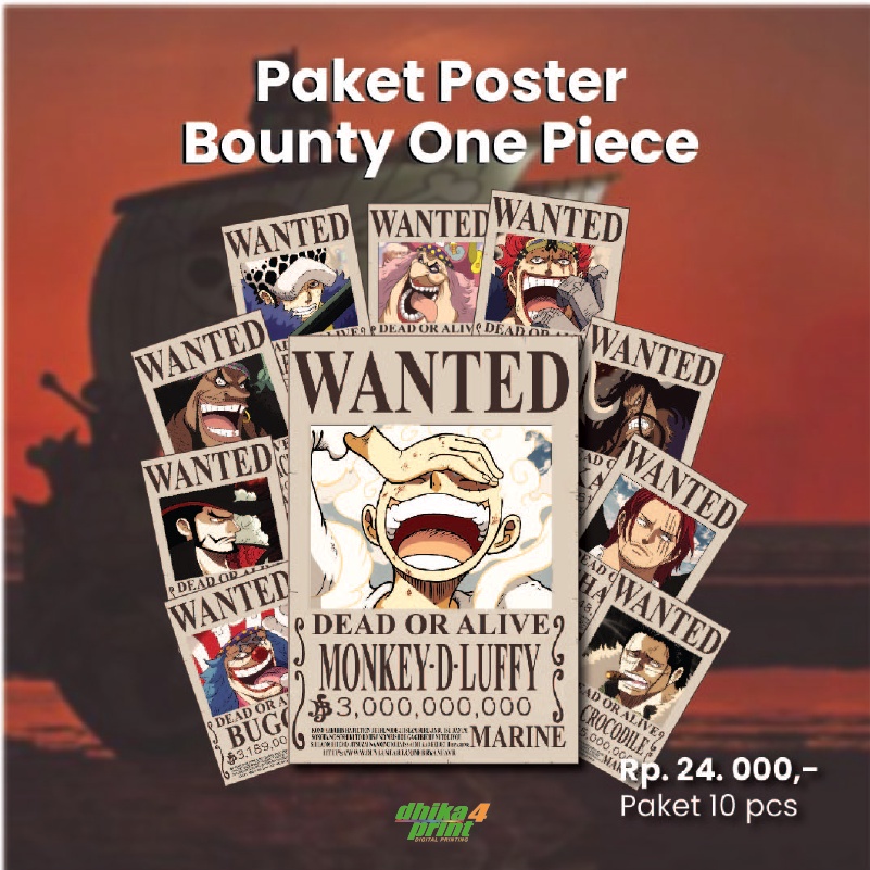 Jual Poster Bounty One Piece | Size A4 Isi 10 Poster | Poster Wanted ...